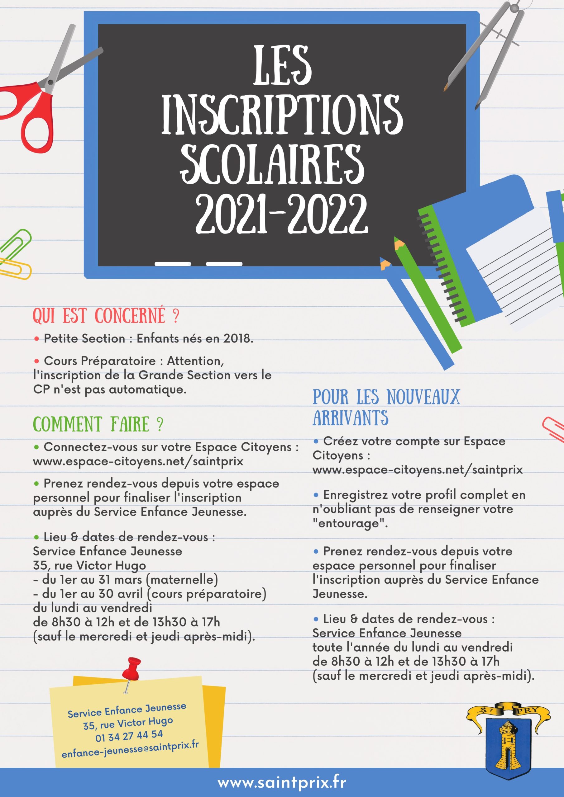 Affiche Inscriptions Scolaires 2021-2022 - Bienvenue sur le site de la ...